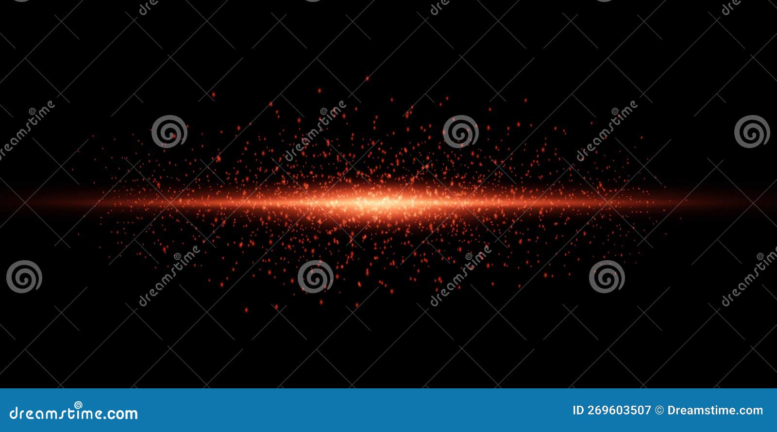 Red Neon Line Exploded with Dust Particles and Glare Stock Illustration ...
