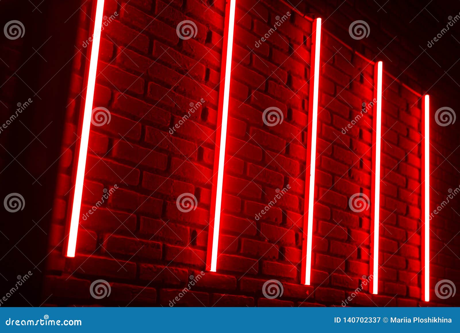 Red Neon Lines on Brick Wall in Night Club Stock Illustration ...