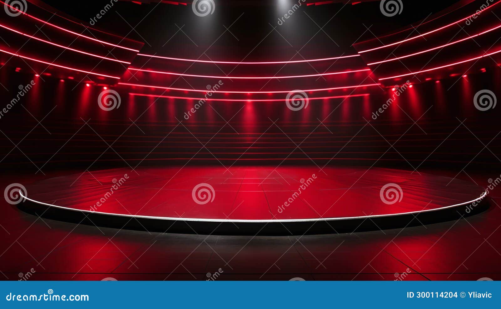 Circular Red-lit Stage with Curved Lines Stock Illustration ...