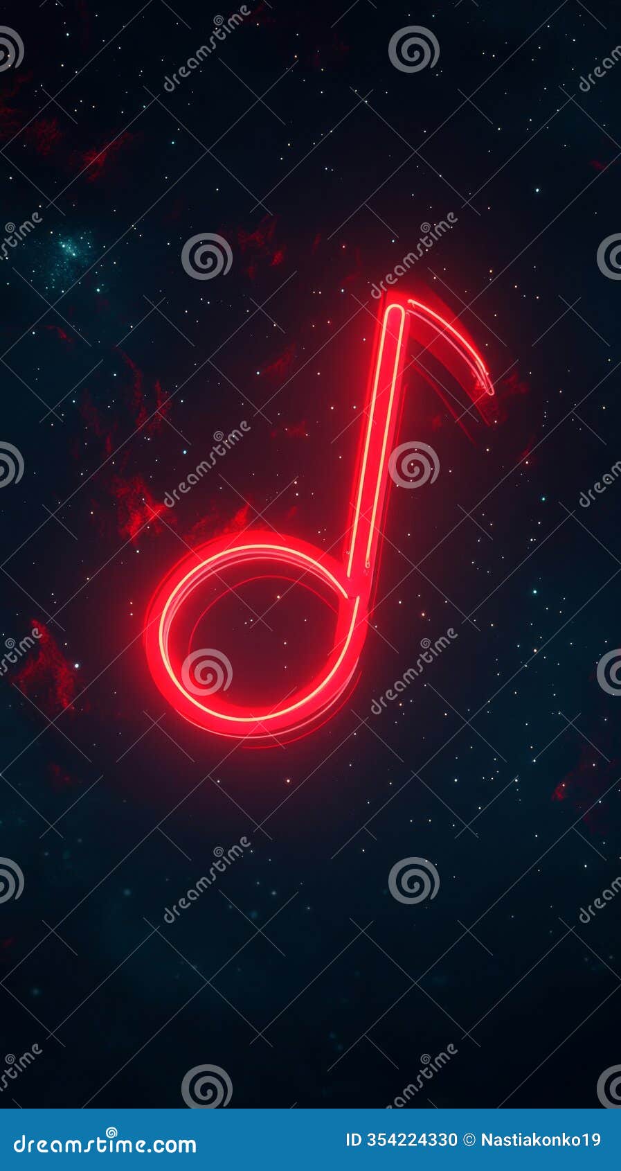 Red Neon Musical Note in a Starry Night Sky, Glowing Futuristic Theme ...