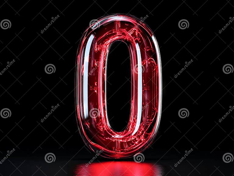 A Red Neon Number 0 on a Black Background Stock Illustration ...