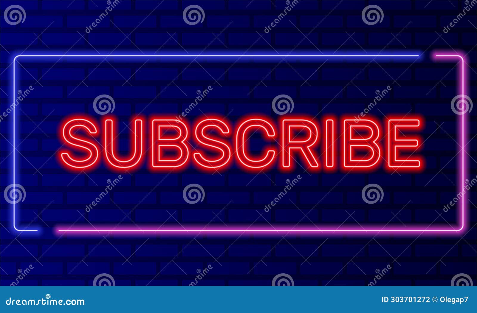 Red Neon Text Subscribe in a Neon Frame on a Brick Gradient Wall ...