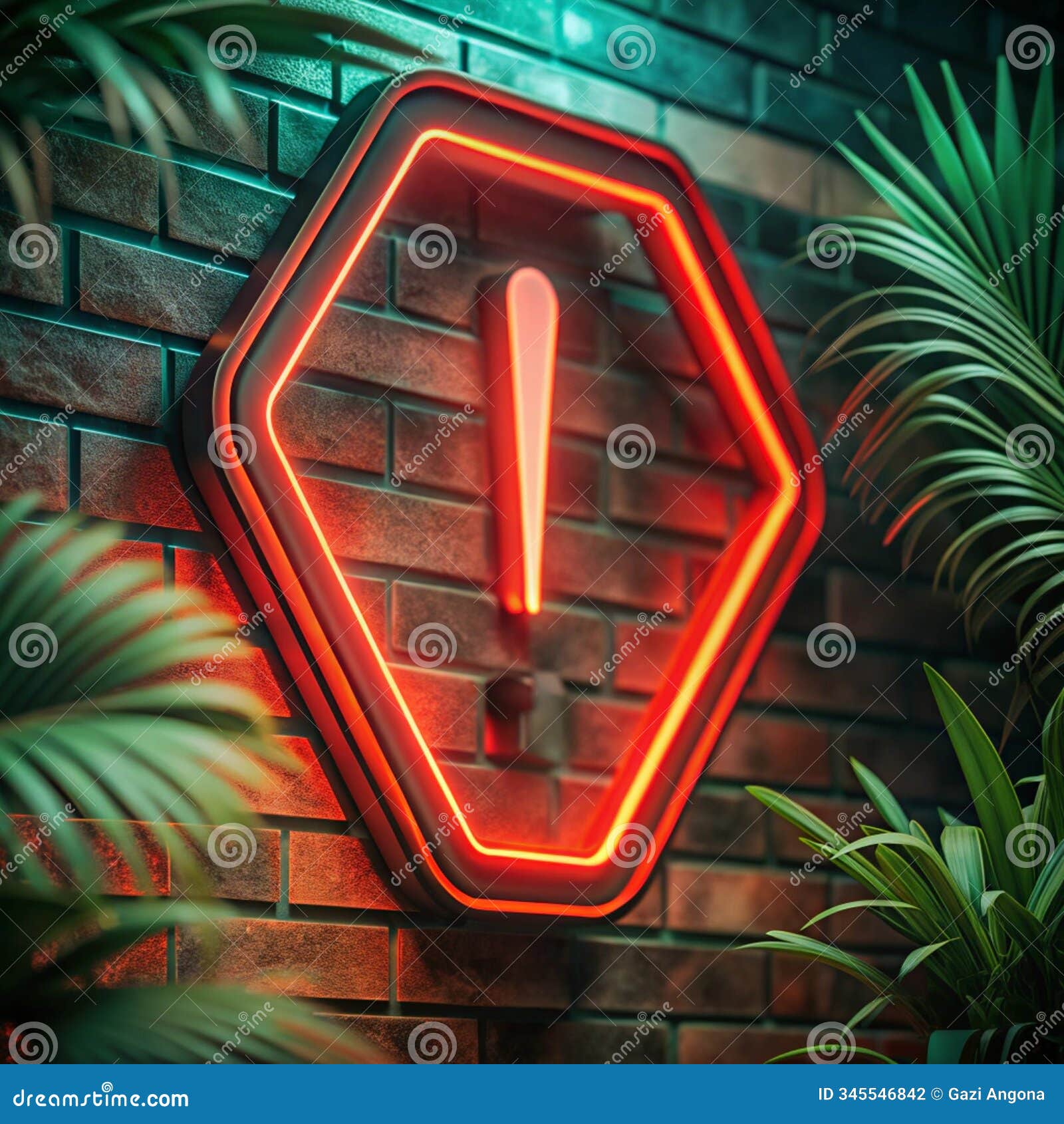 Red Neon Warning Sign Generative Ai Stock Illustration - Illustration ...