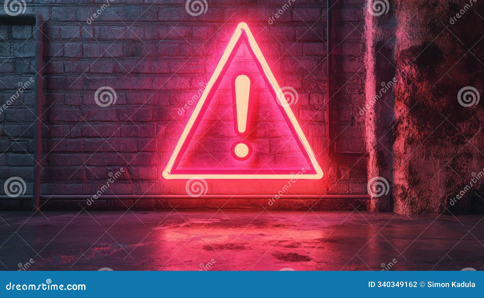 Neon Warning Sign: Futuristic Triangle Exclamation Mark With Glowing ...