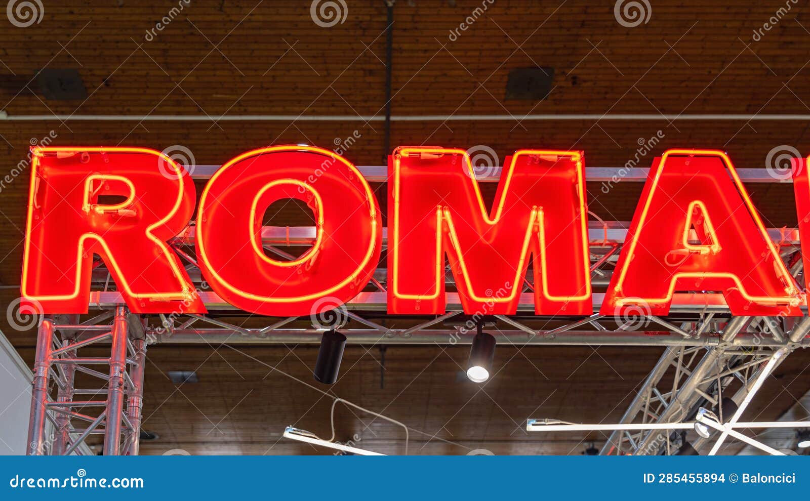 Red Neons Sign Roma stock photo. Image of font, neon - 285455894