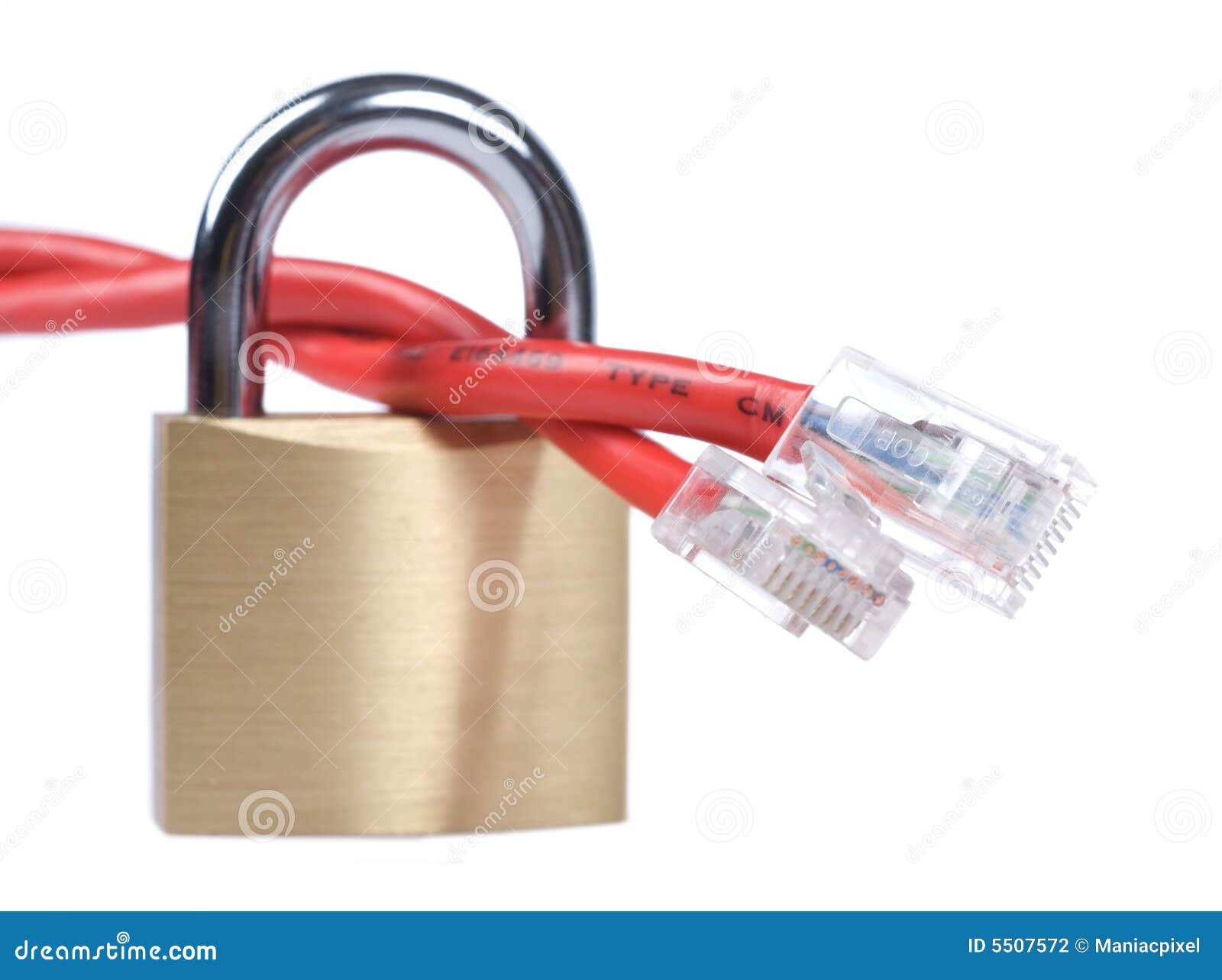 Red network cable on lock stock photo. Image of electric - 5507572