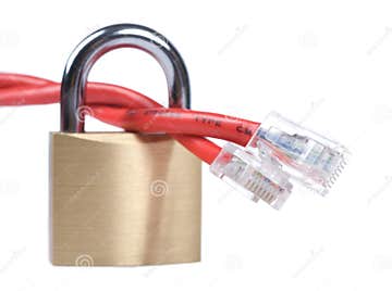 Red network cable on lock stock photo. Image of electric - 5507572