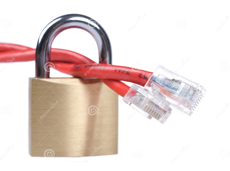 Red network cable on lock stock photo. Image of electric - 5507572