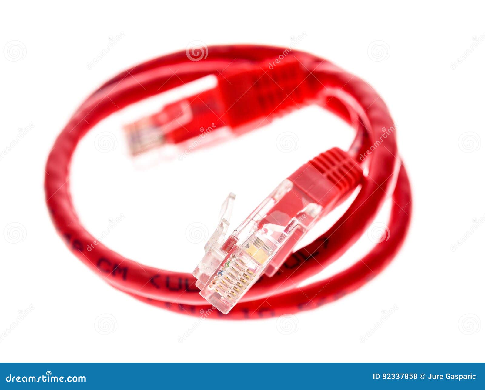 Red Network UTP Cable with RJ45 Connector Isolated on White. Stock ...