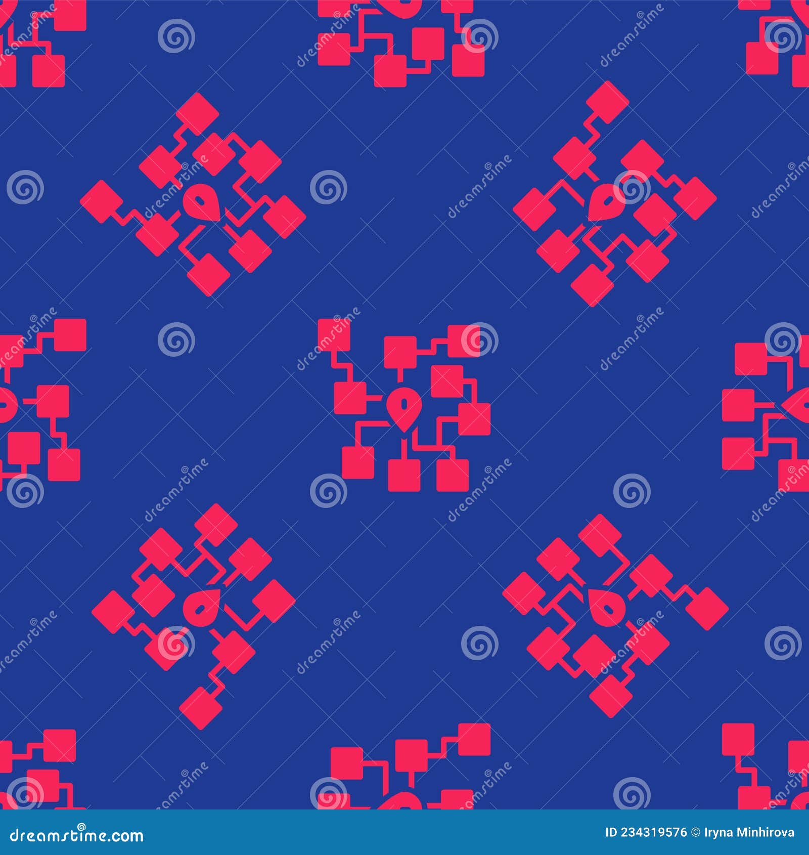 Red Neural Network Icon Isolated Seamless Pattern on Blue Background ...