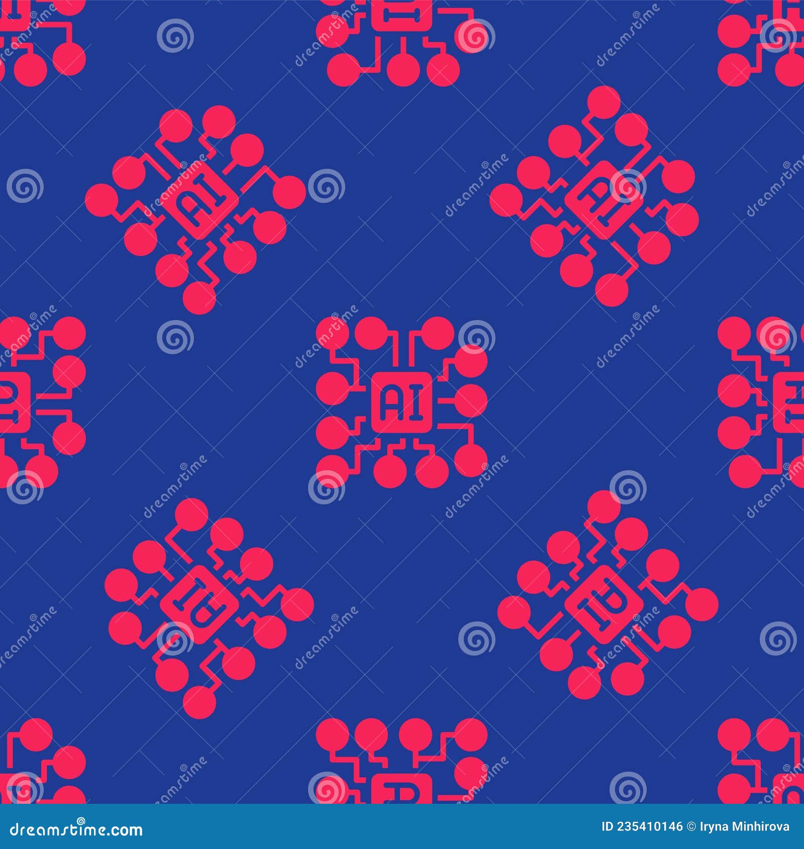 Red Neural Network Icon Isolated Seamless Pattern on Blue Background ...