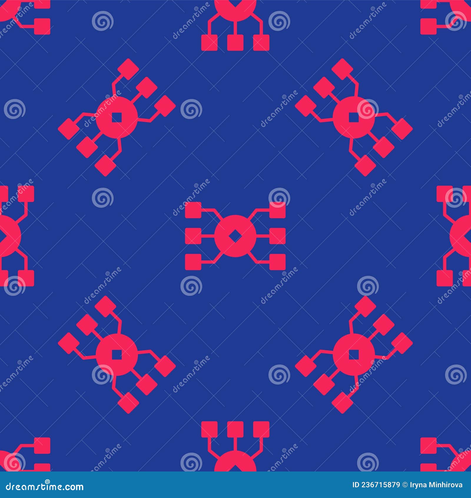 Red Neural Network Icon Isolated Seamless Pattern on Blue Background ...