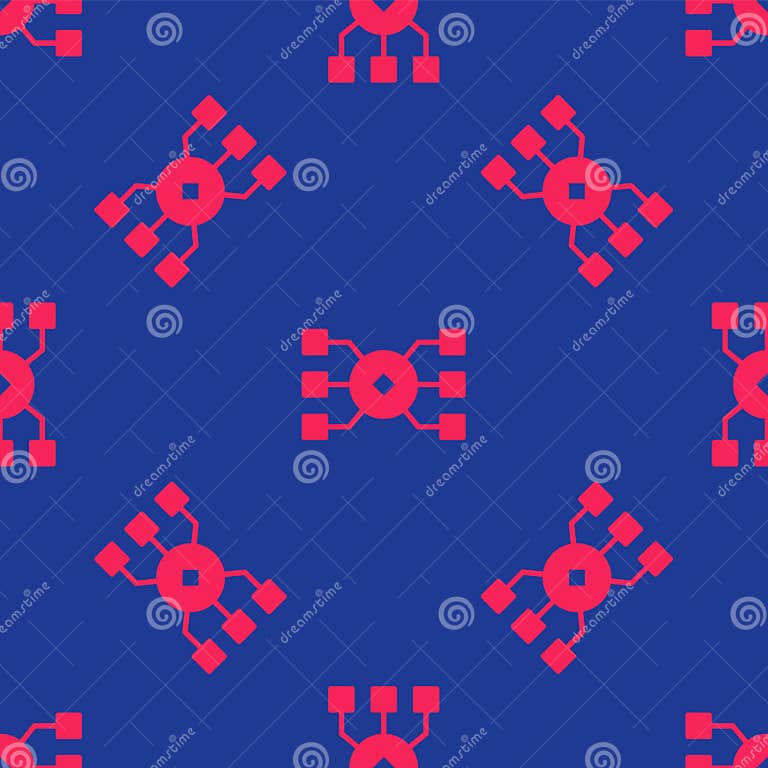 Red Neural Network Icon Isolated Seamless Pattern on Blue Background ...