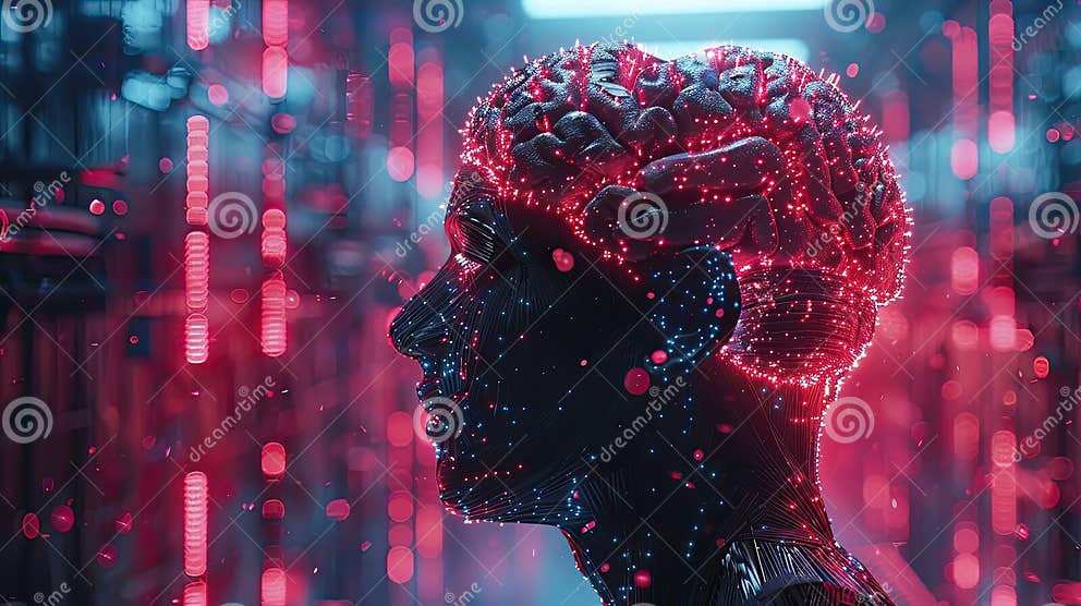 Red Neural Network Profile of a Human Head. Stock Illustration ...