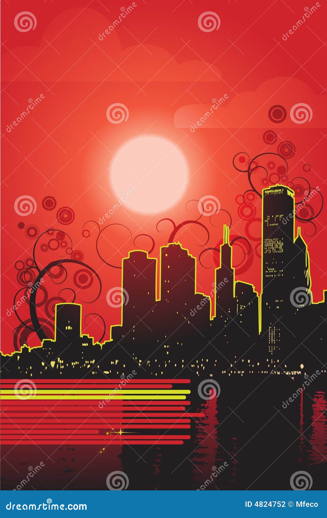 Red night vector stock vector. Illustration of reflection - 4824752