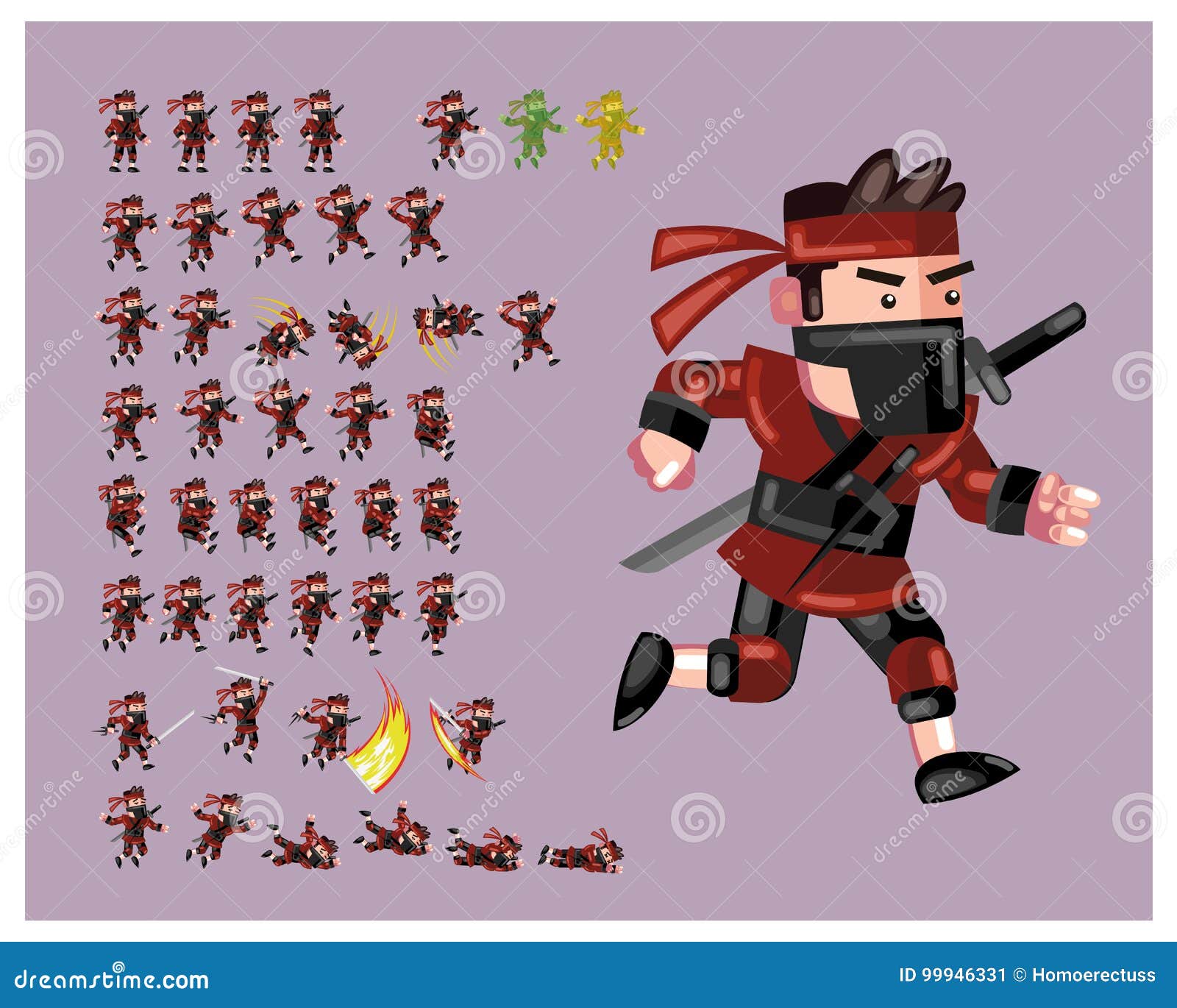 Red Ninja Flat Cartoon Game Sprite Stock Vector - Illustration of ...