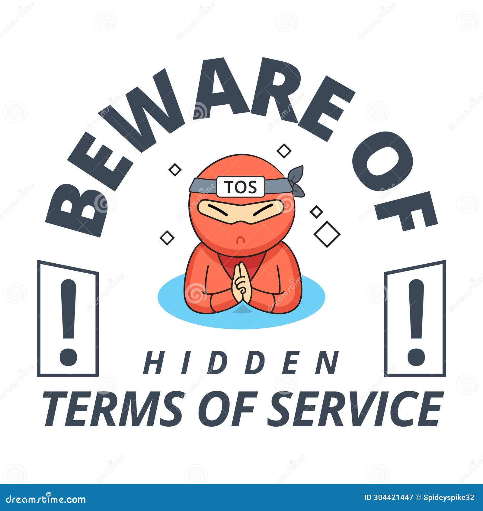 A Red Ninja with Text Beware of Hidden Terms of Service. Vector ...
