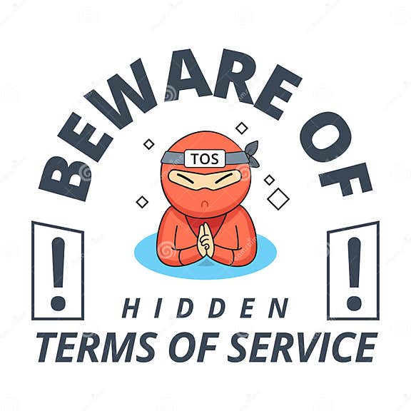 A Red Ninja with Text Beware of Hidden Terms of Service. Vector ...