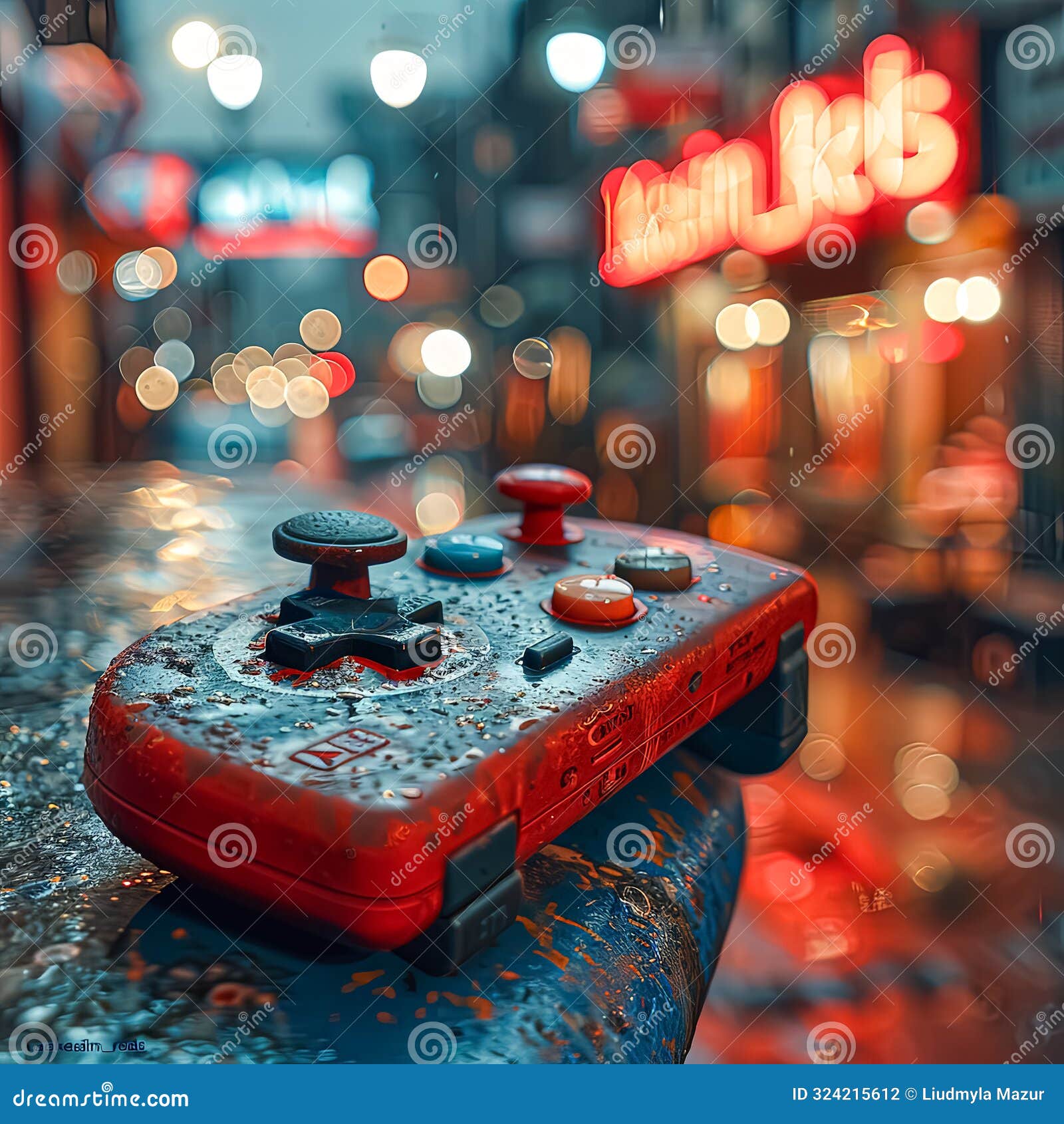 A Red Nintendo Wii Controller is Sitting on a Wet Surface Stock Photo ...