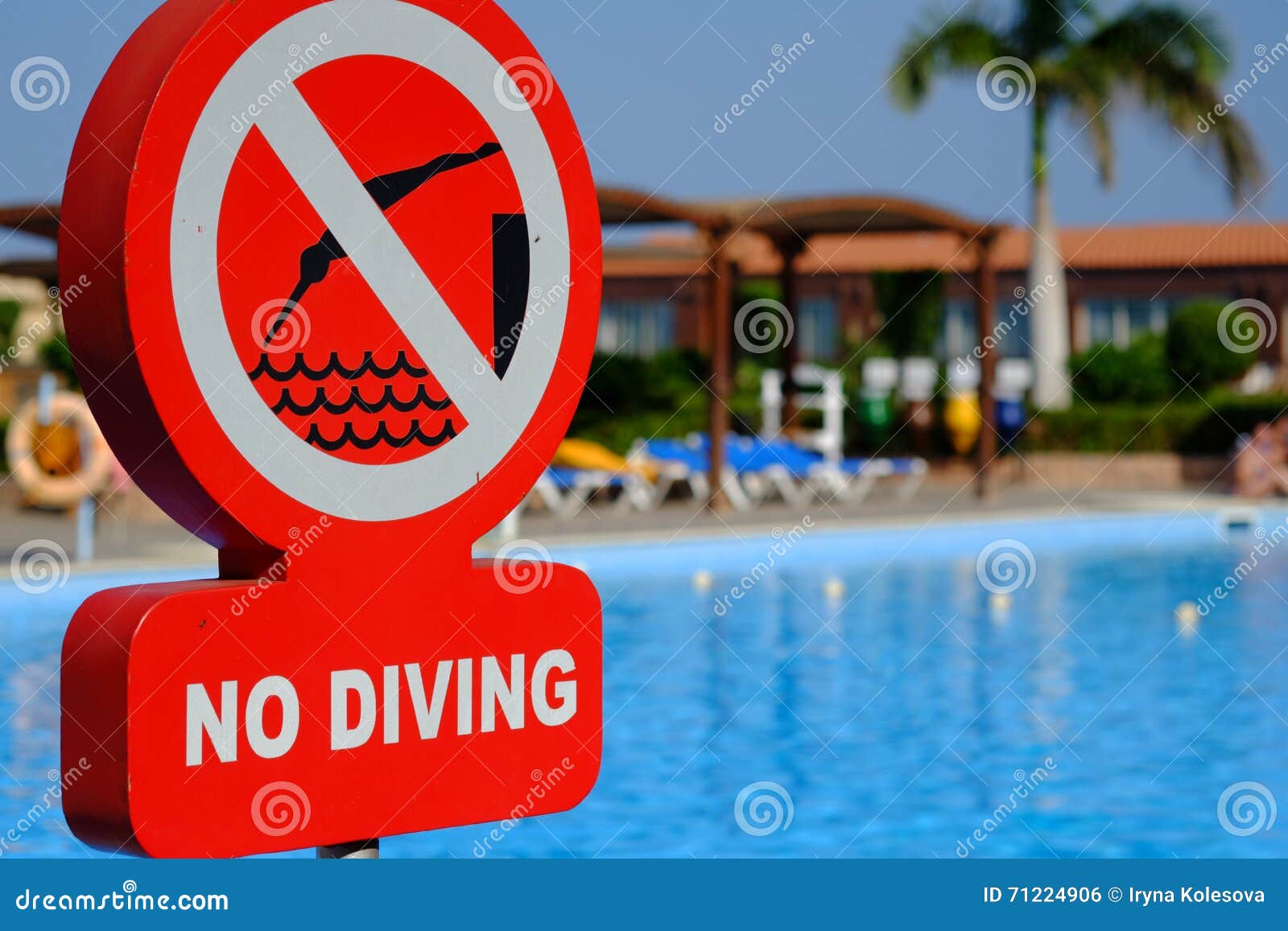 Red No Diving Warning Sign at the Poolside Stock Photo - Image of ...