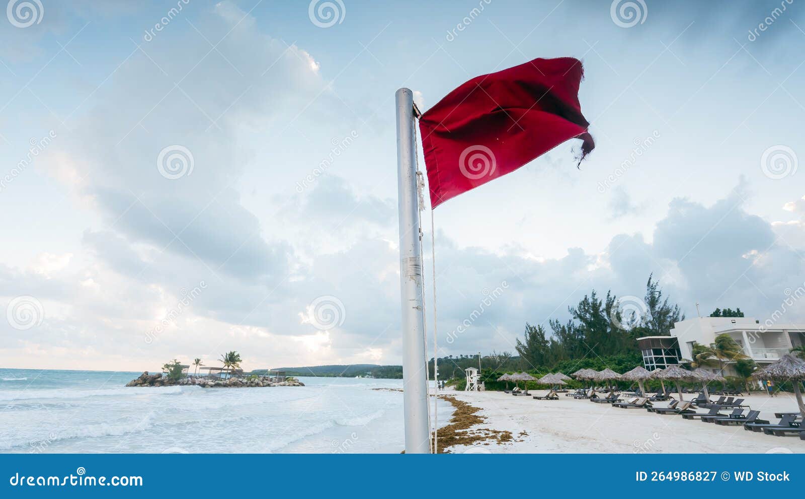 Red No Swimming Flag on the Beach Stock Image - Image of coast, cloud ...