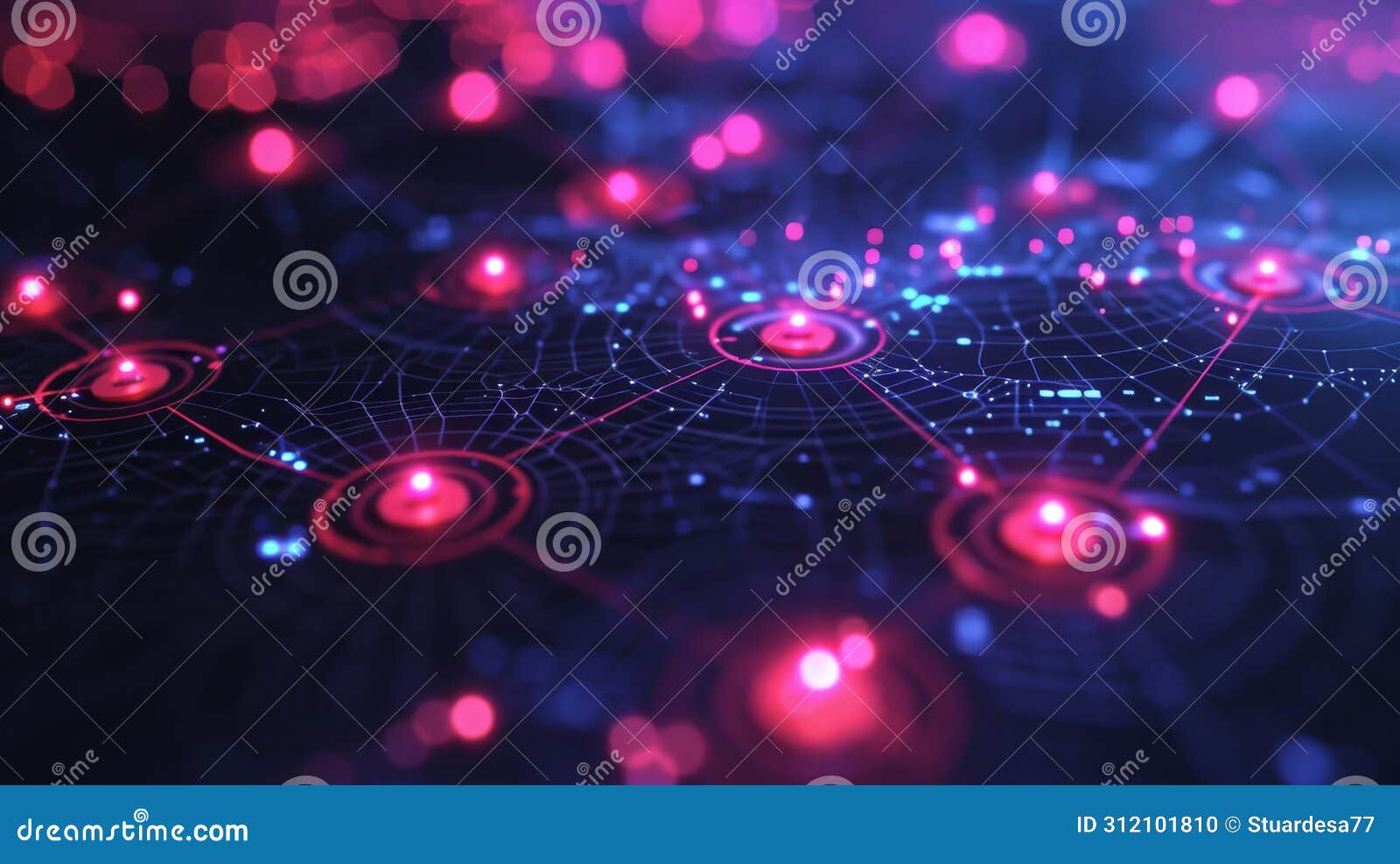 Red Nodes of Connectivity: Digital Network Stock Illustration ...