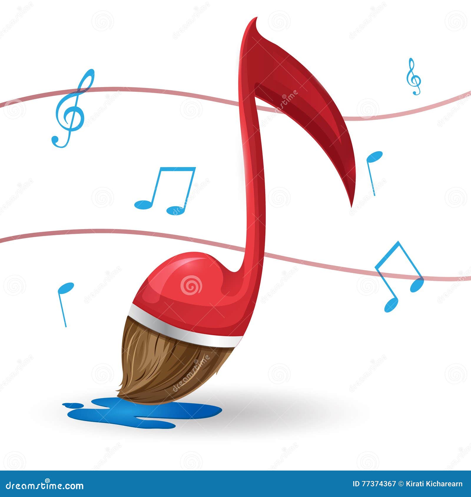Red Note Music Brush Paint Vector Stock Illustration - Illustration of ...