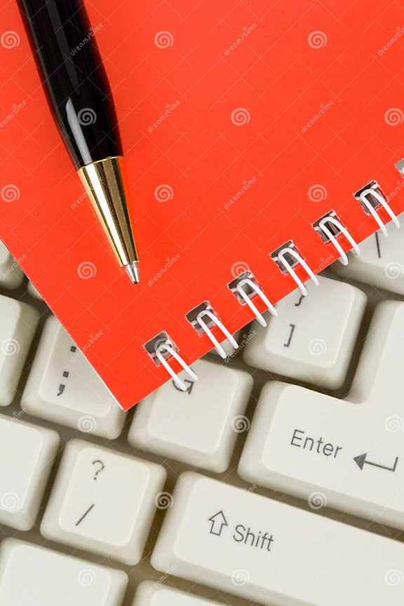 Red Note Pad and Keyboard stock photo. Image of background - 8348352