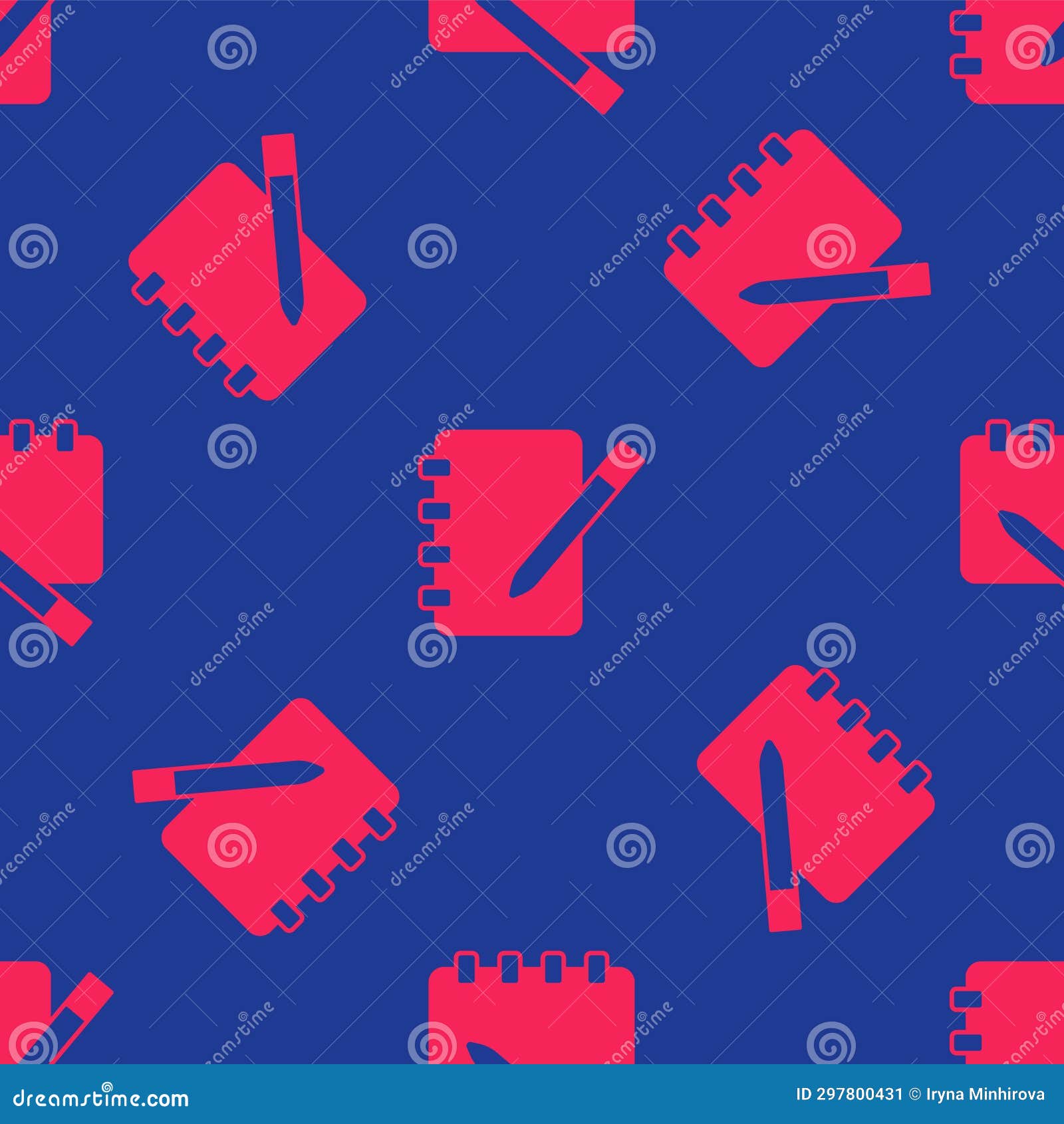Red Notebook Icon Isolated Seamless Pattern on Blue Background. Spiral ...