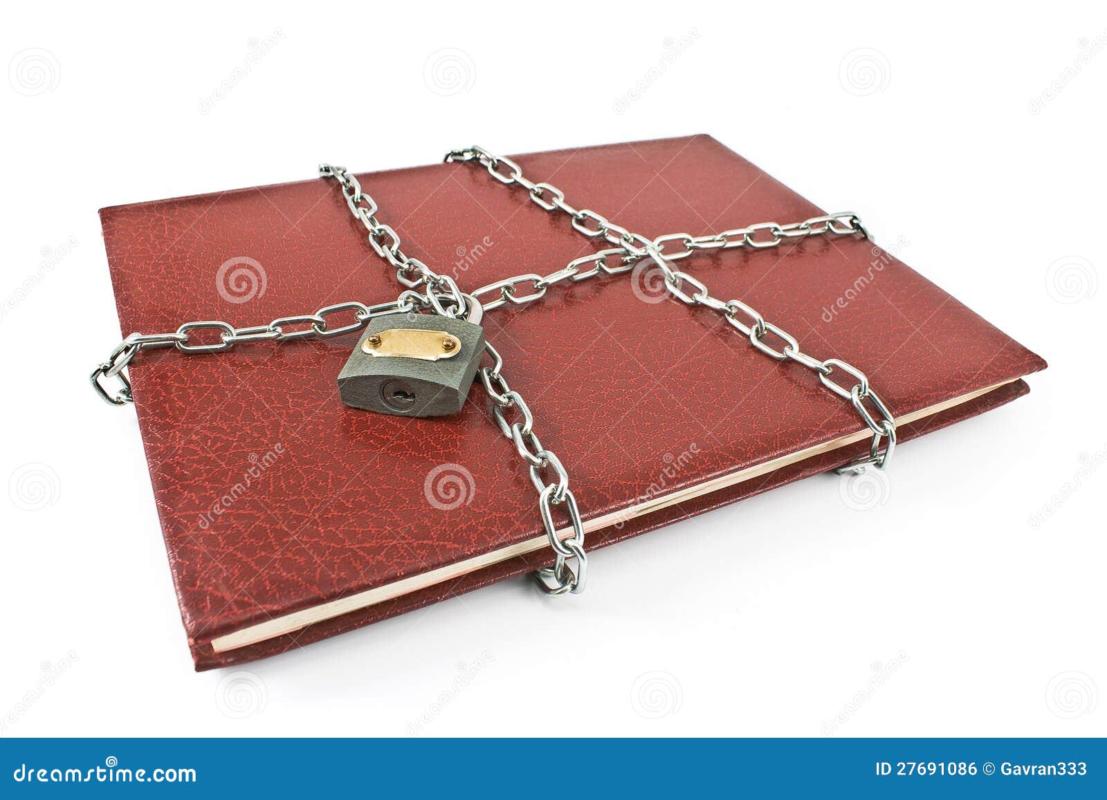 Red Notebook with Padlock and Chain Stock Photo - Image of page, desk ...