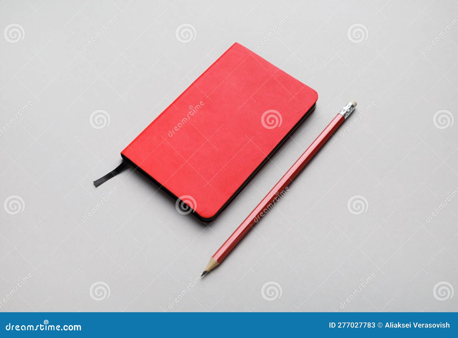 Red notepad and pencil stock image. Image of space, showcase - 277027783