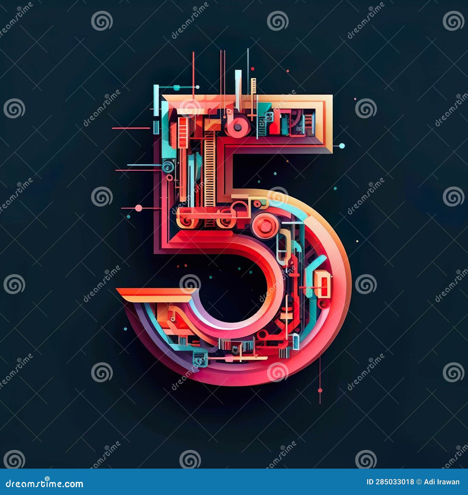 A Red Number 5 Illustration 3d is on a Black Background Stock ...