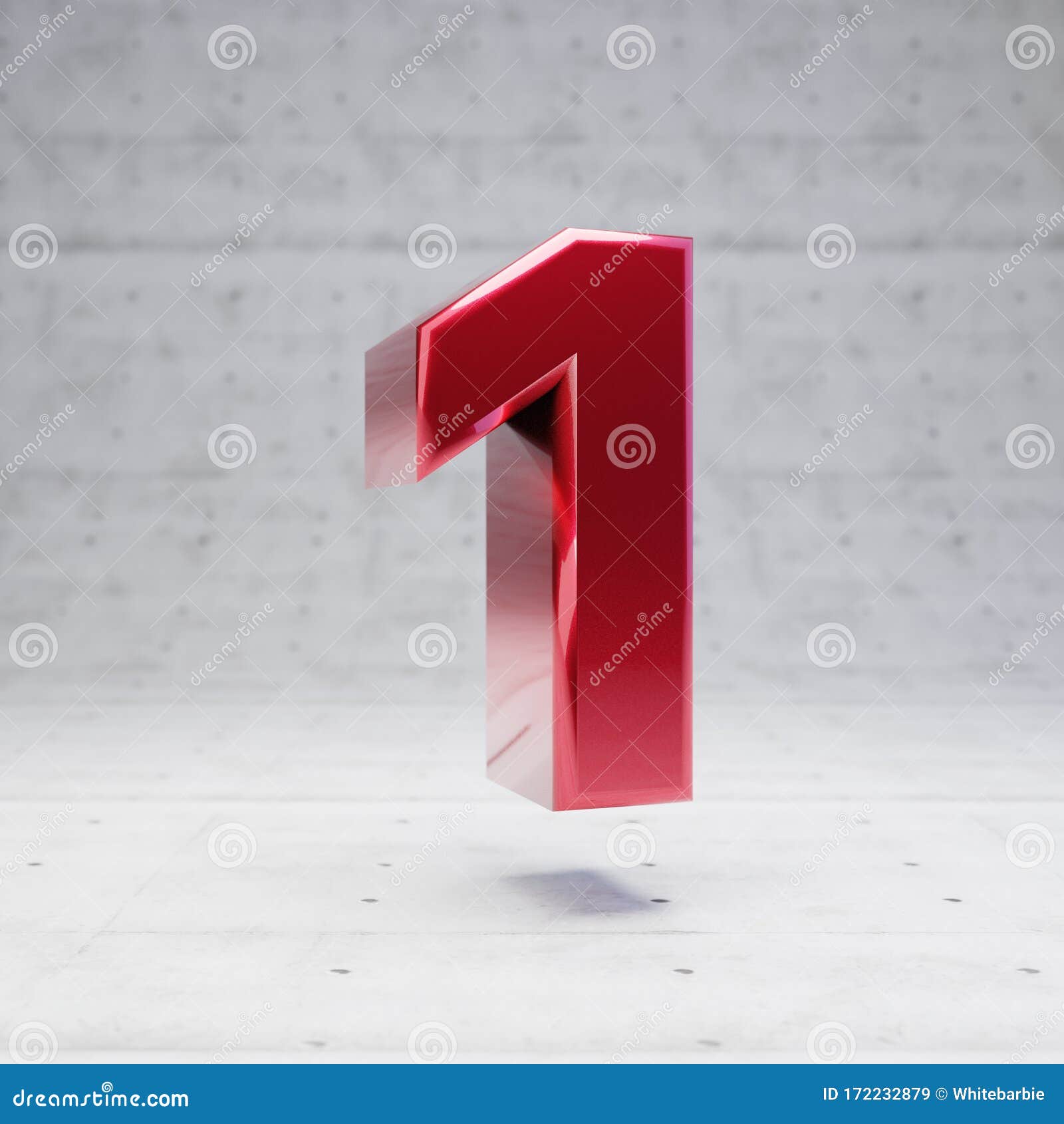 Red Number 1. Metallic Red Color Digit Isolated on Concrete Background ...