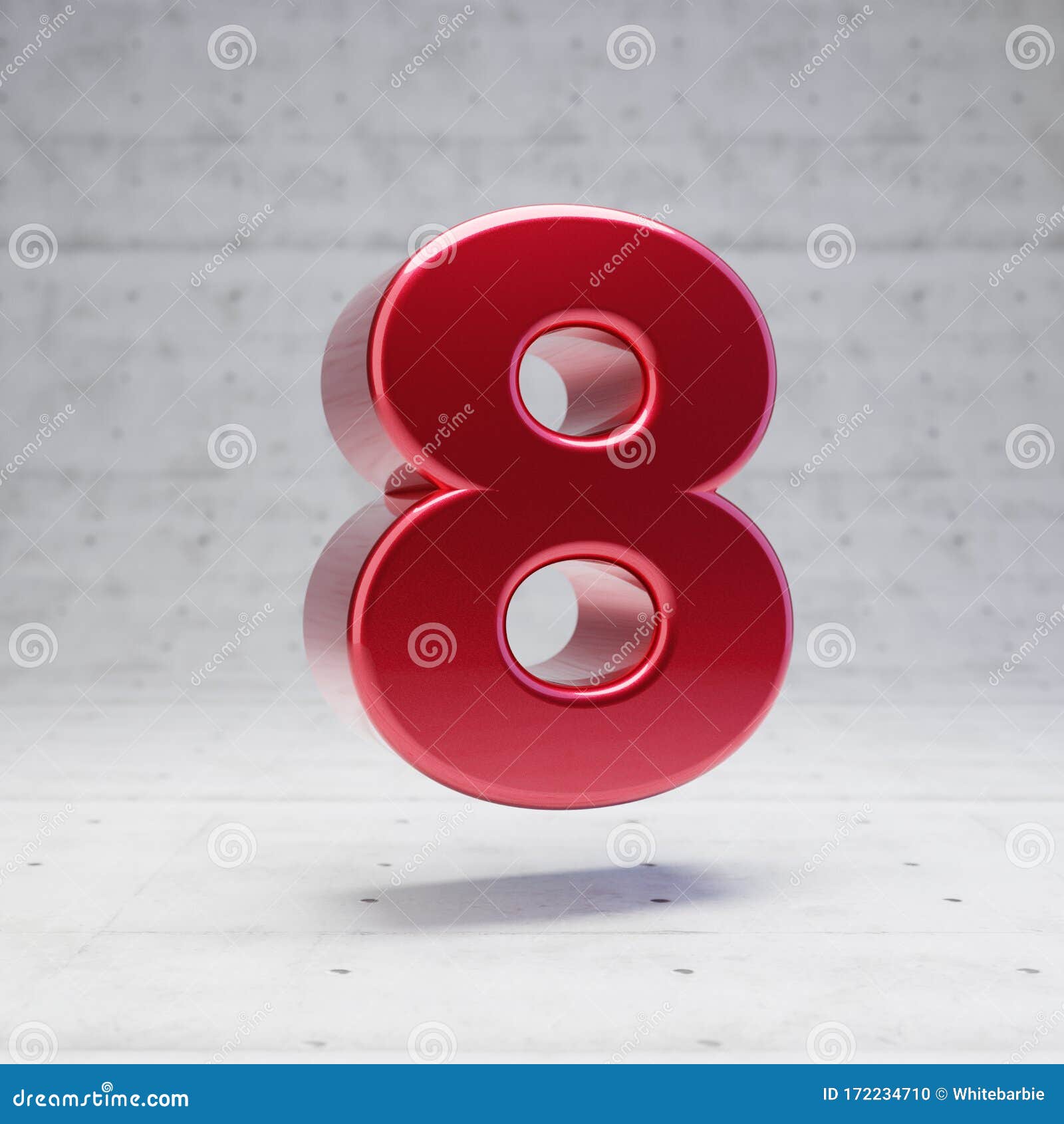 Red Number 8. Metallic Red Color Digit Isolated on Concrete Background ...