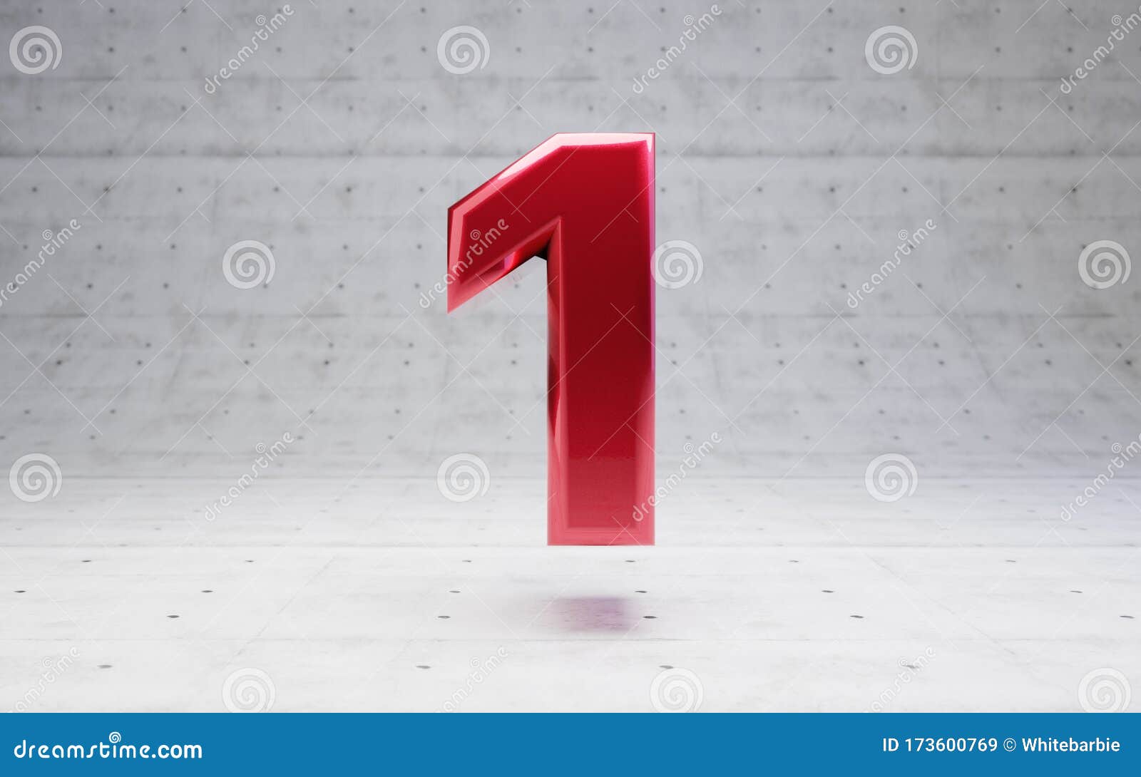 Red Number 1. Metallic Red Color Digit Isolated on Concrete Background ...