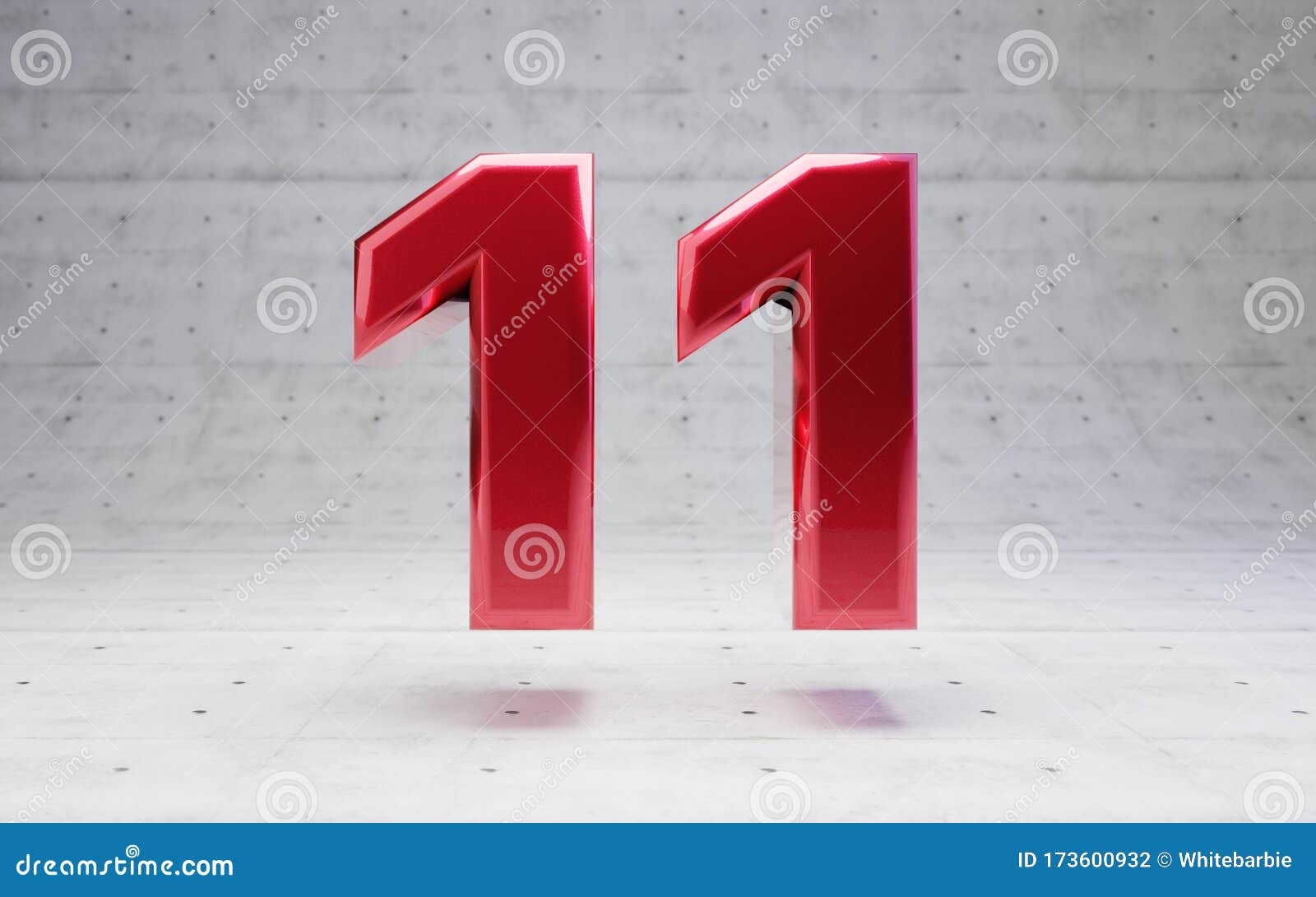 Red Number 11. Metallic Red Color Digit Isolated on Concrete Background ...