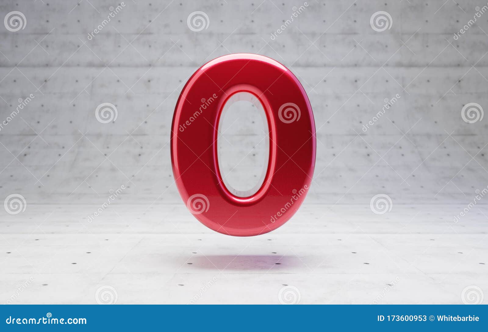 Red Number 0. Metallic Red Color Digit Isolated on Concrete Background ...