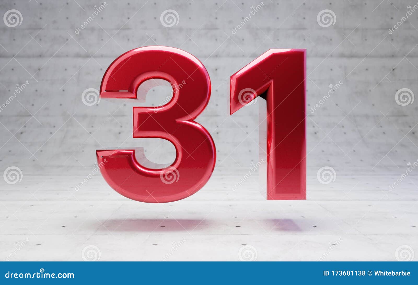 Red Number 31. Metallic Red Color Digit Isolated on Concrete Background ...