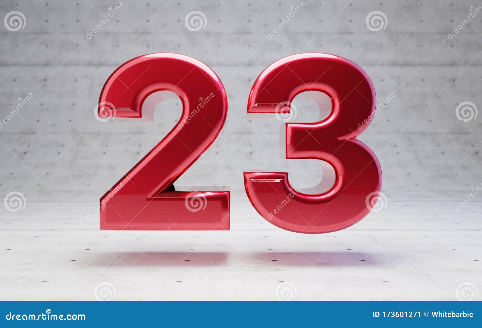 Red Number 23. Metallic Red Color Digit Isolated on Concrete Background ...