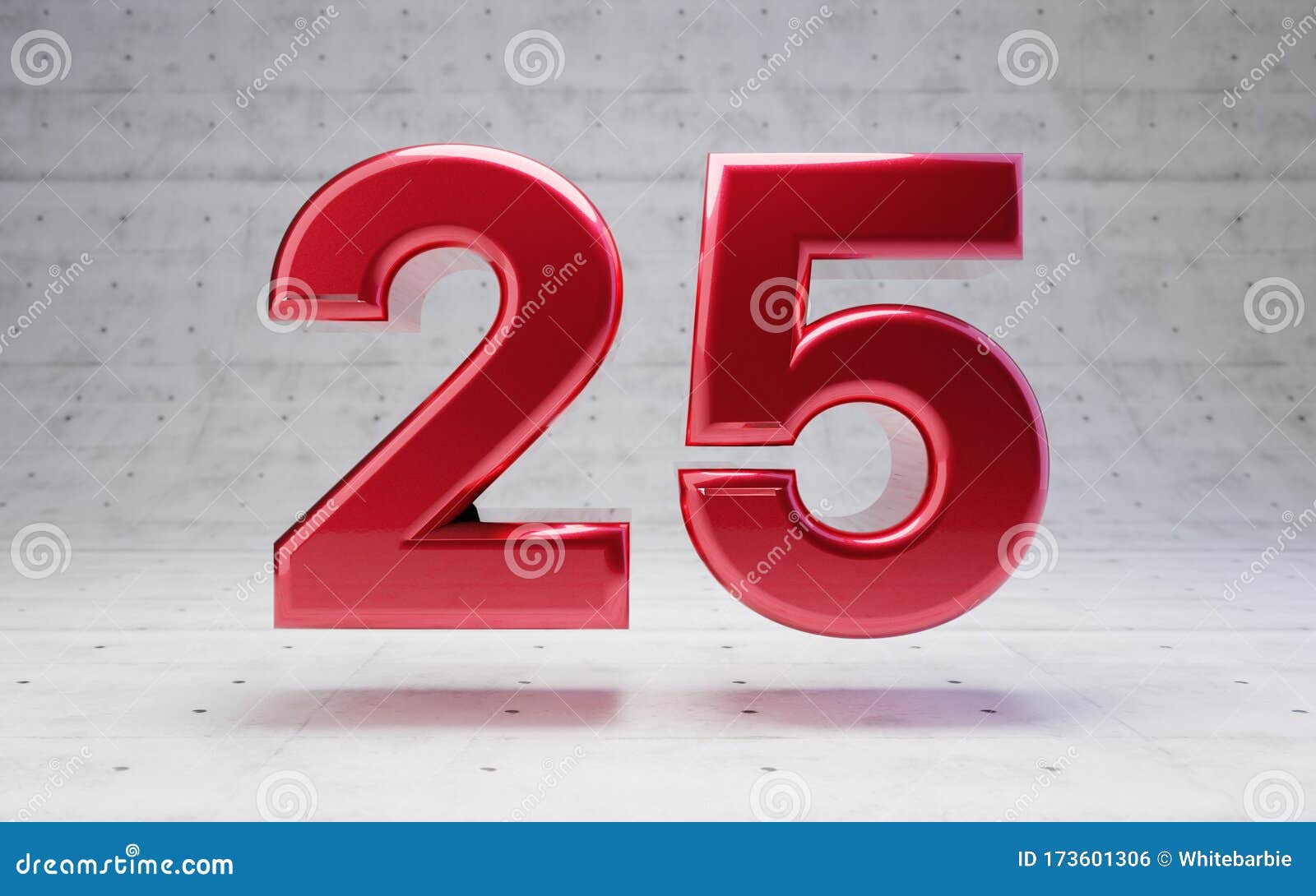 Red Number 25. Metallic Red Color Digit Isolated on Concrete Background ...