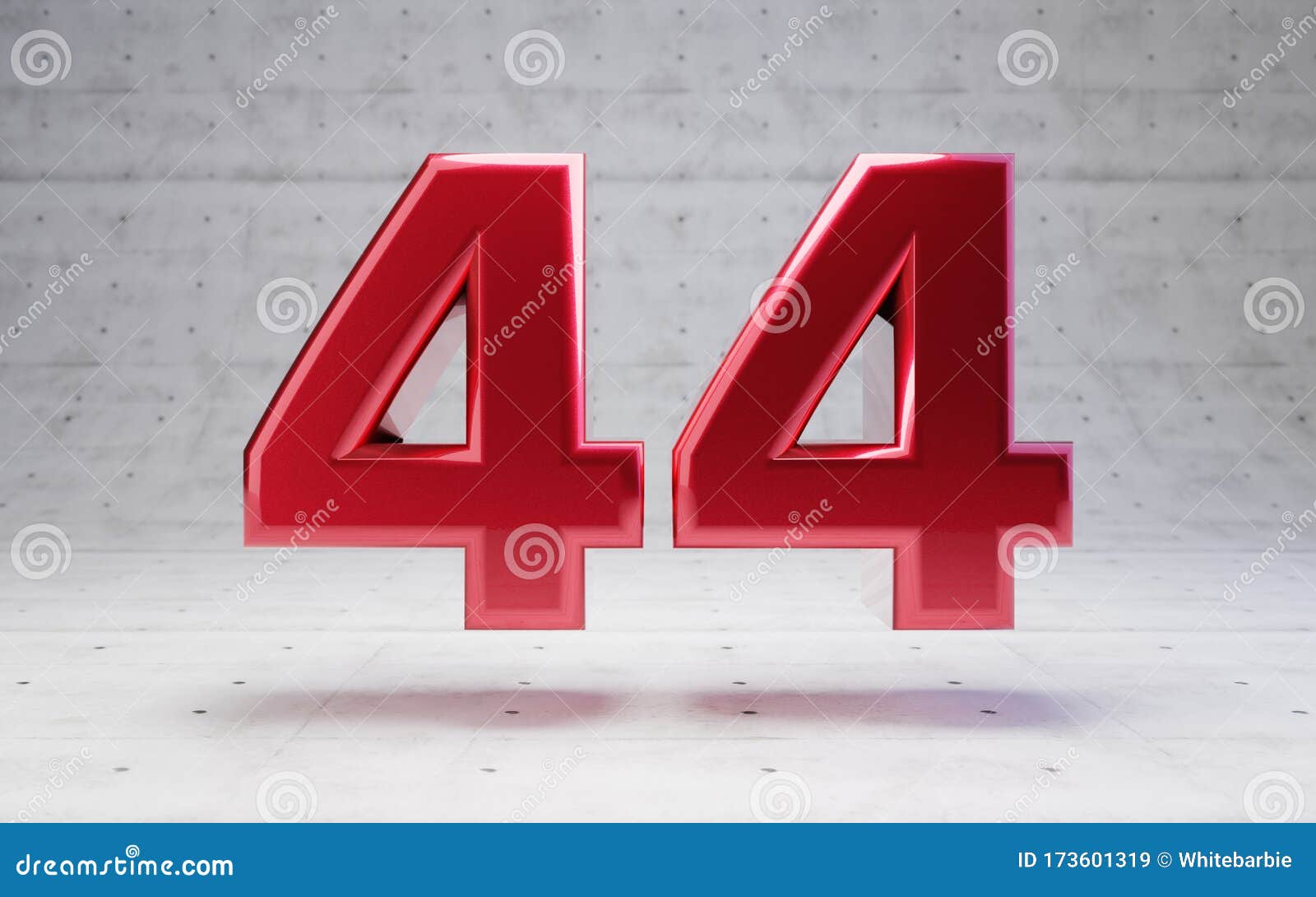 Red Number 44. Metallic Red Color Digit Isolated on Concrete Background ...