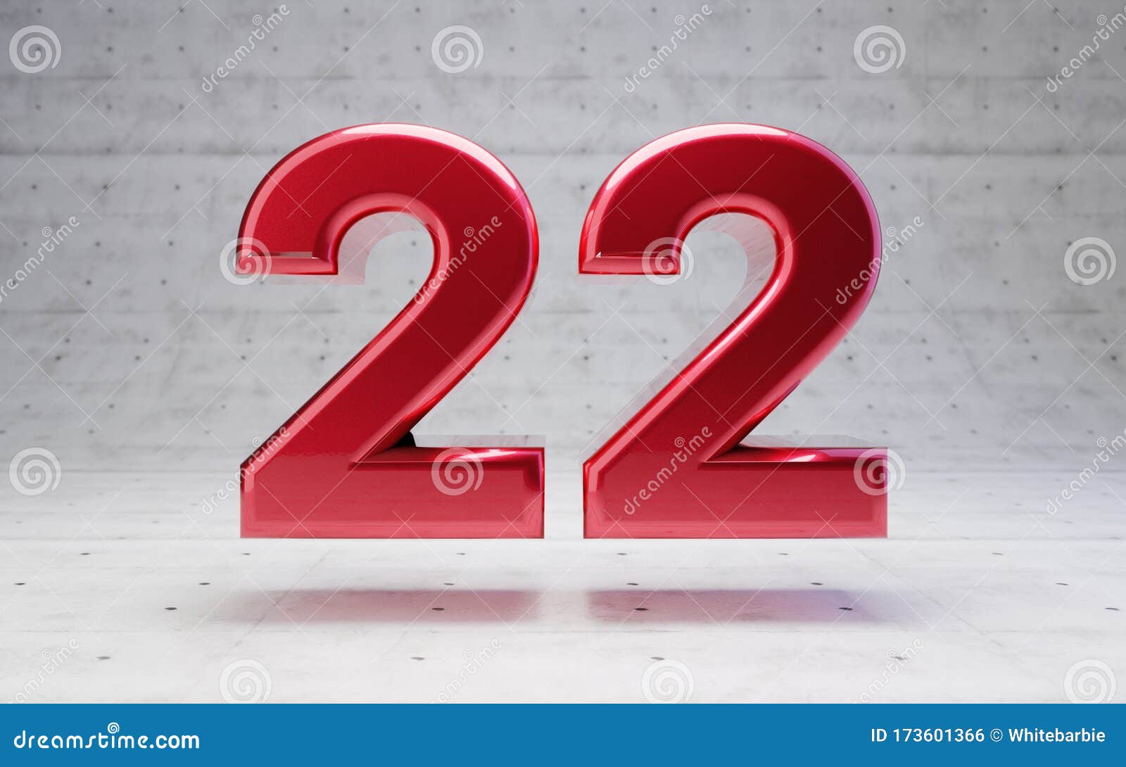 Red Number 22. Metallic Red Color Digit Isolated on Concrete Background ...