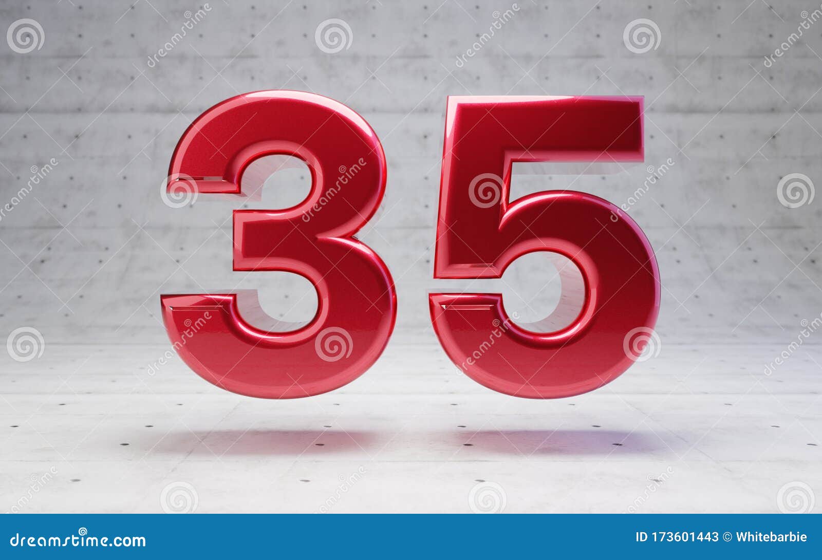 Red Number 35. Metallic Red Color Digit Isolated on Concrete Background ...