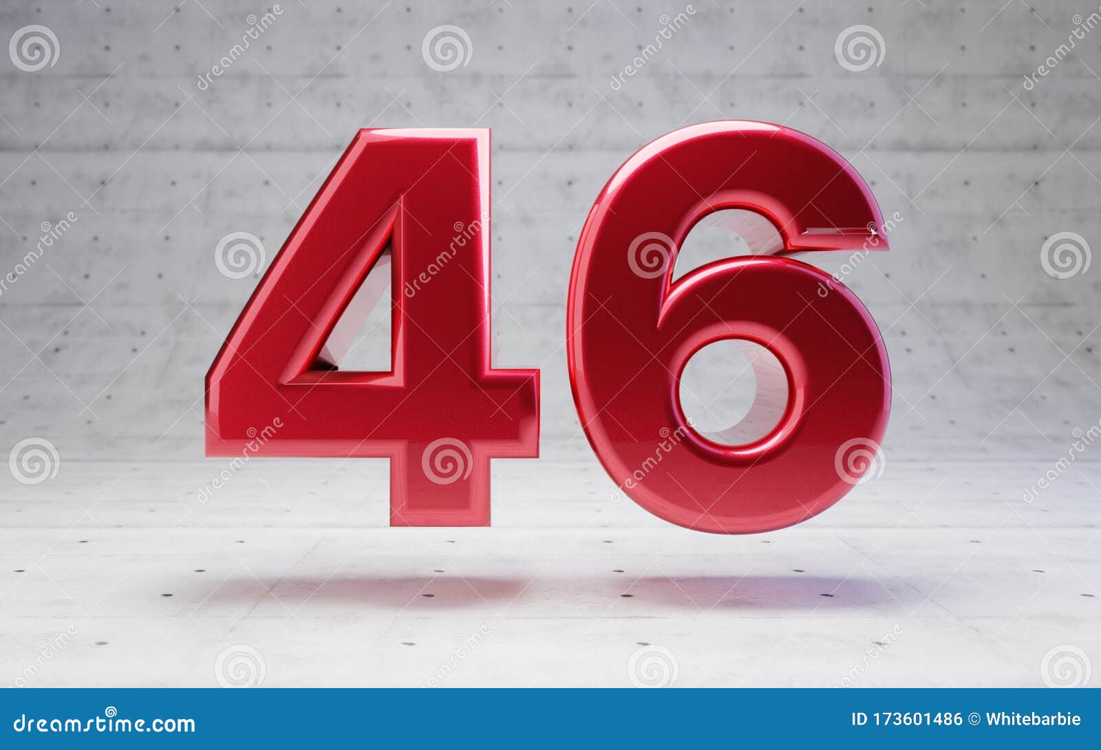 Red Number 46. Metallic Red Color Digit Isolated on Concrete Background ...