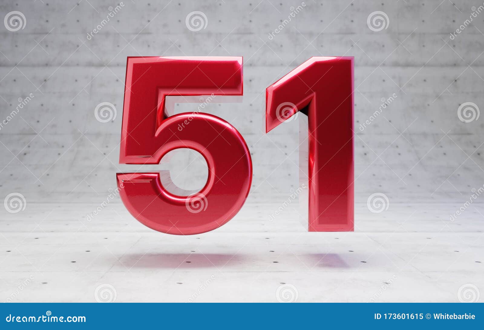 Red Number 51. Metallic Red Color Digit Isolated on Concrete Background ...