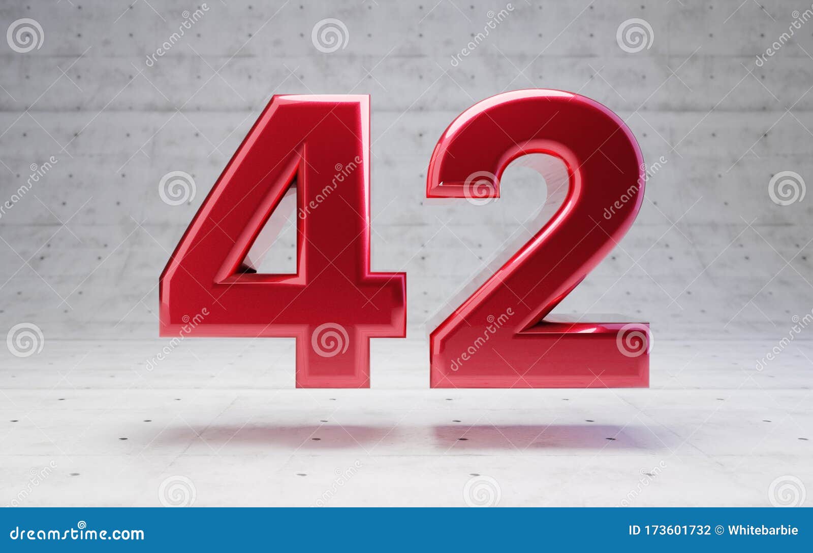 Red Number 42. Metallic Red Color Digit Isolated on Concrete Background ...