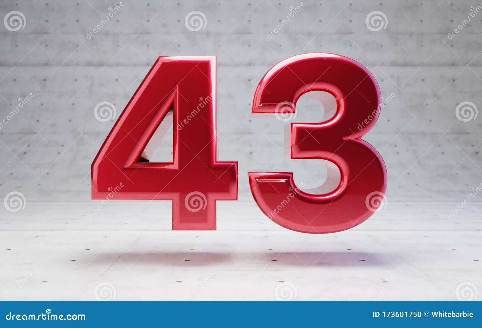 Red Number 43. Metallic Red Color Digit Isolated on Concrete Background ...