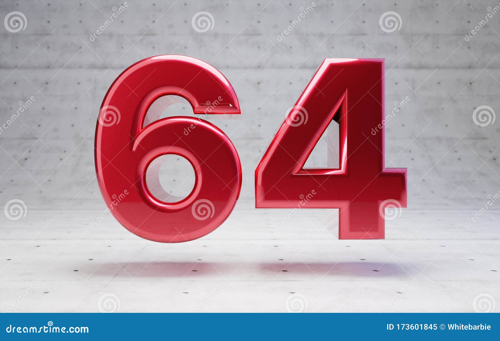 Red Number 64. Metallic Red Color Digit Isolated on Concrete Background ...
