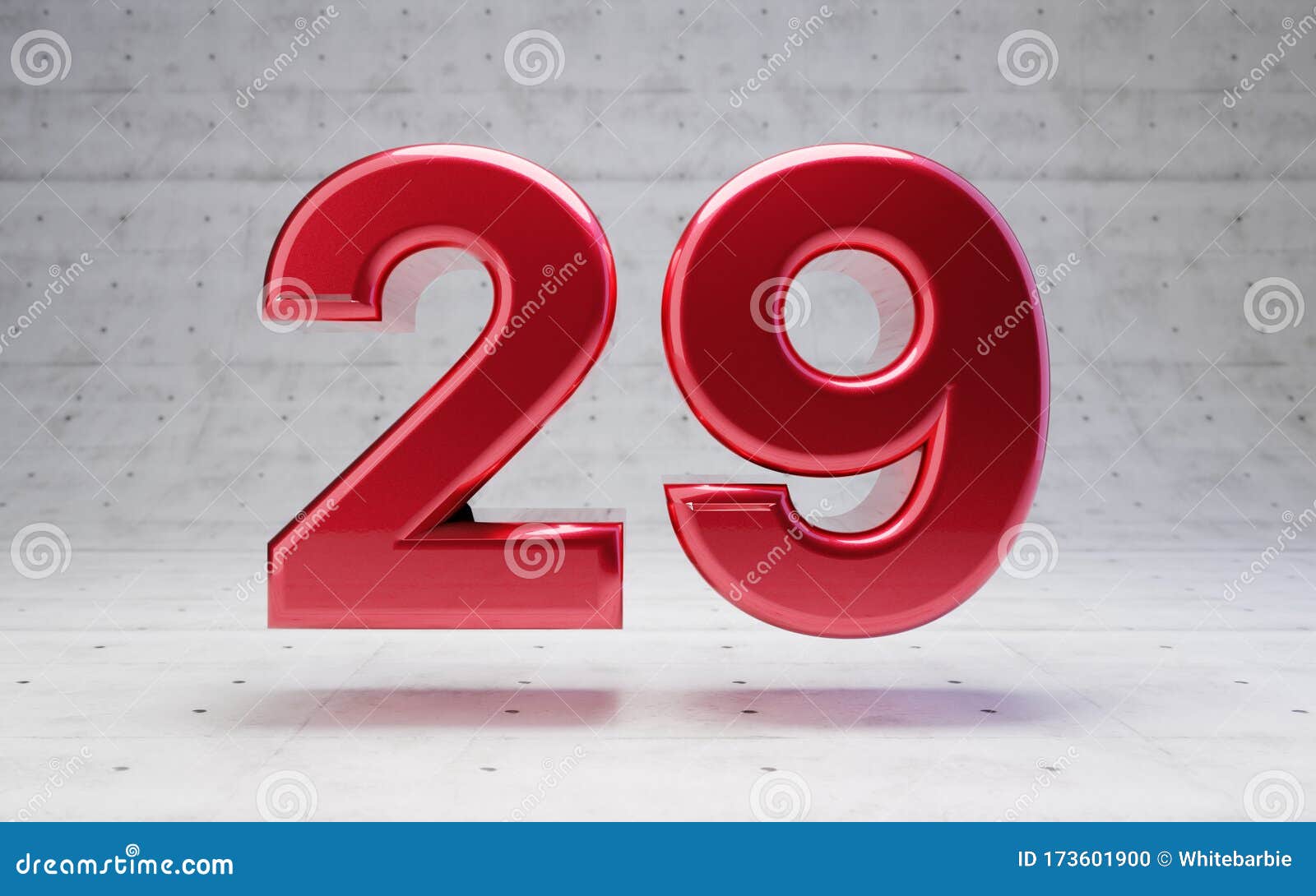 Red Number 29. Metallic Red Color Digit Isolated on Concrete Background ...