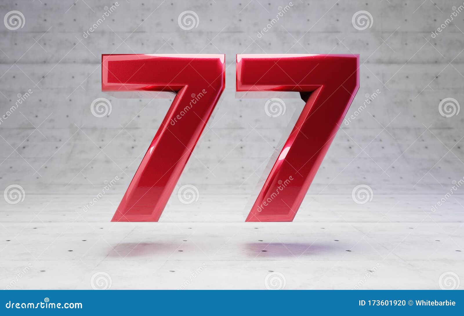 Red Number 77. Metallic Red Color Digit Isolated on Concrete Background ...